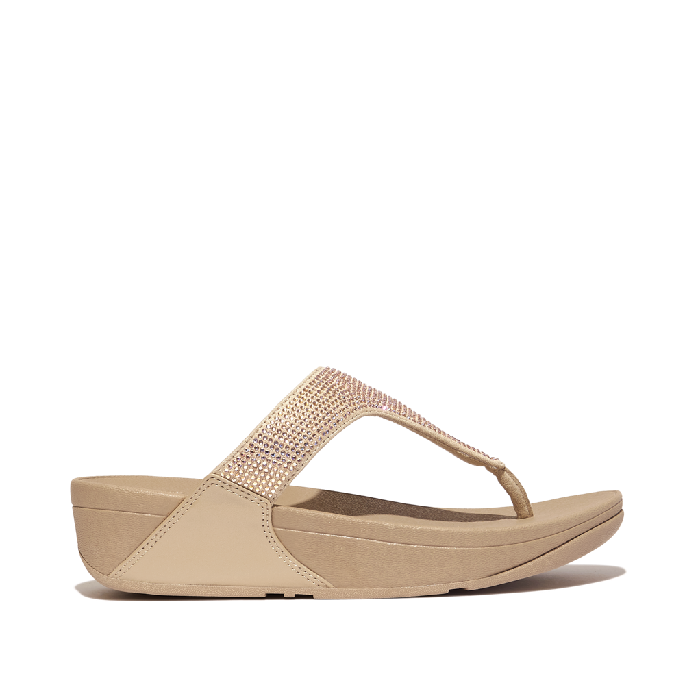 FitFlop Lulu Crystal Embellished Toe-Post - Latte Beige Sandals – SoleLution